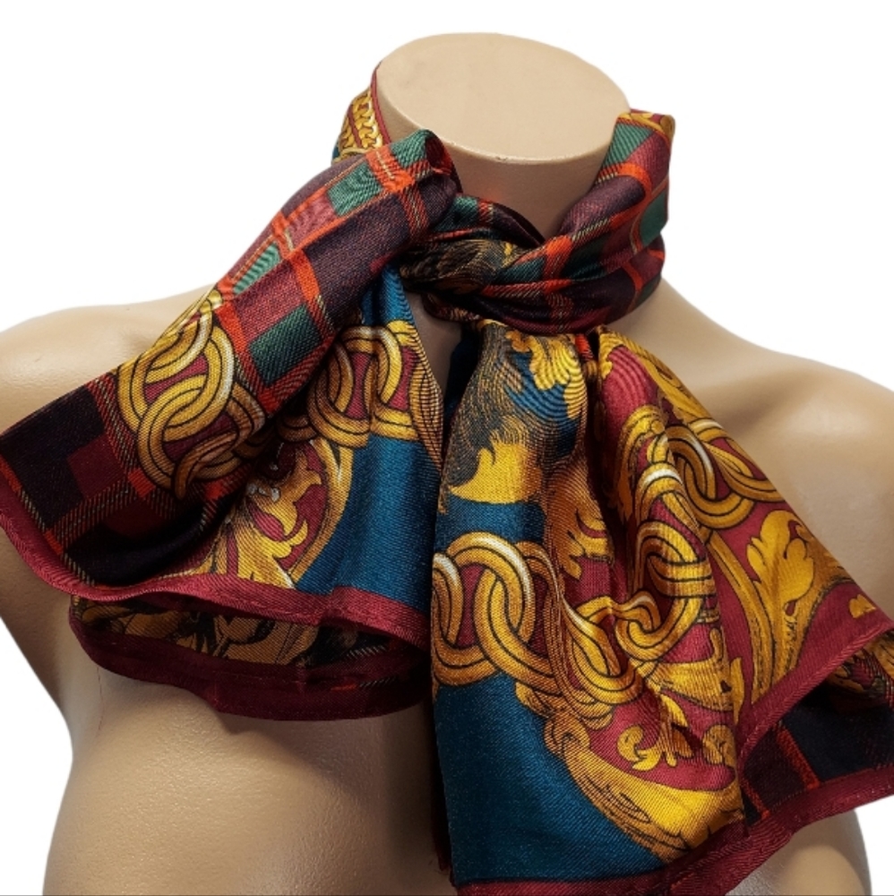 Vintage Chainlink Plaid Colorblock Fashion Scarf - Gem